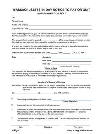 Free Massachusetts 14-Day Notice to Quit | Non-Payment (Fixed-Term ...