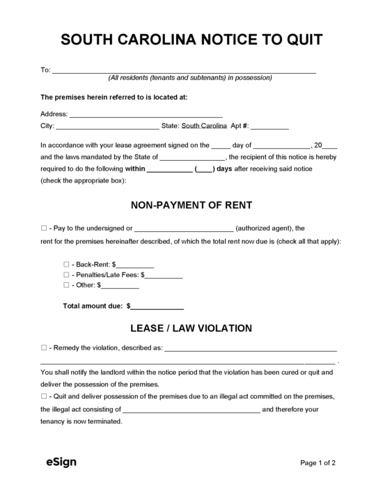 Free South Carolina Eviction Notice Templates | Laws - PDF | Word