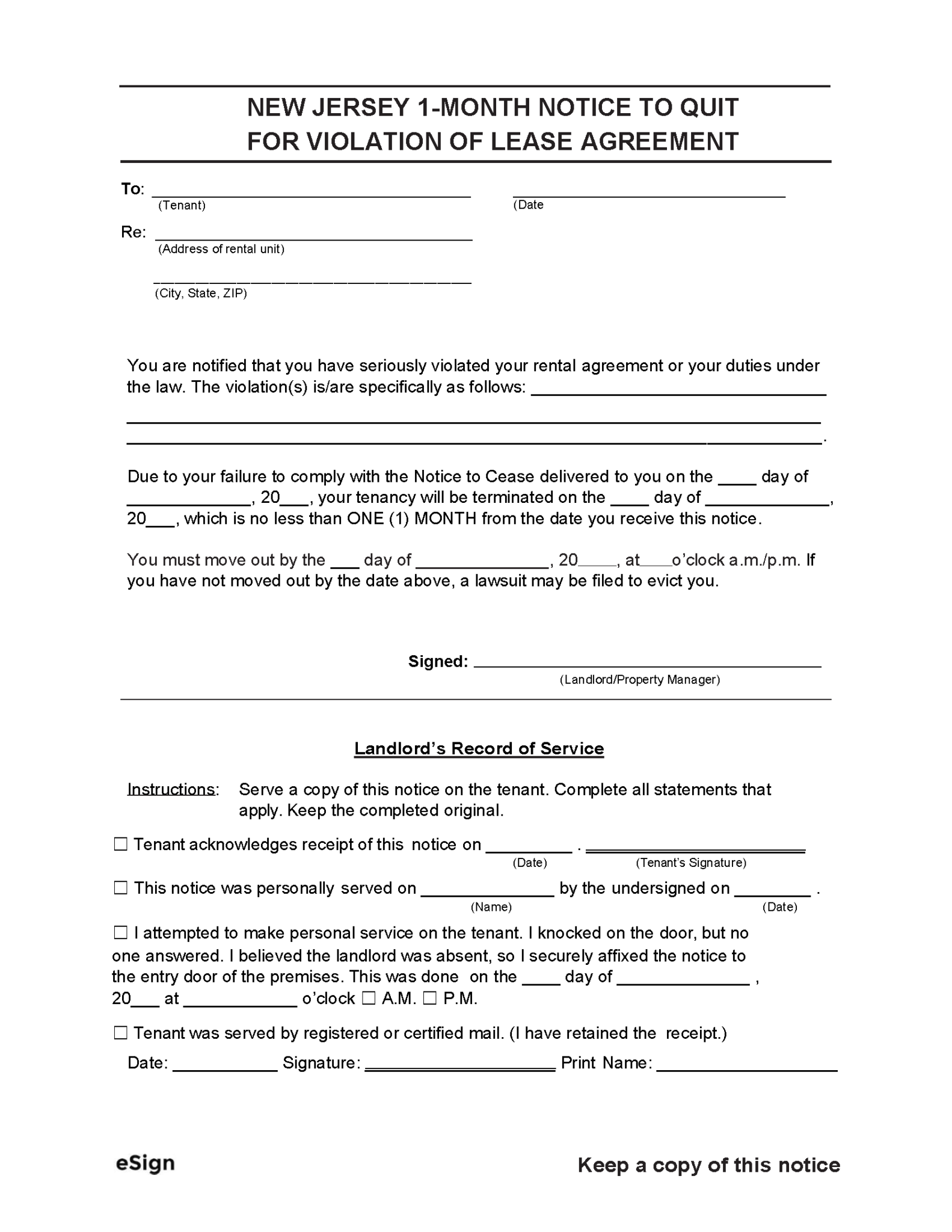 New Jersey Eviction Notice Templates Laws