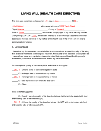 Free Living Will Forms | PDF | Word