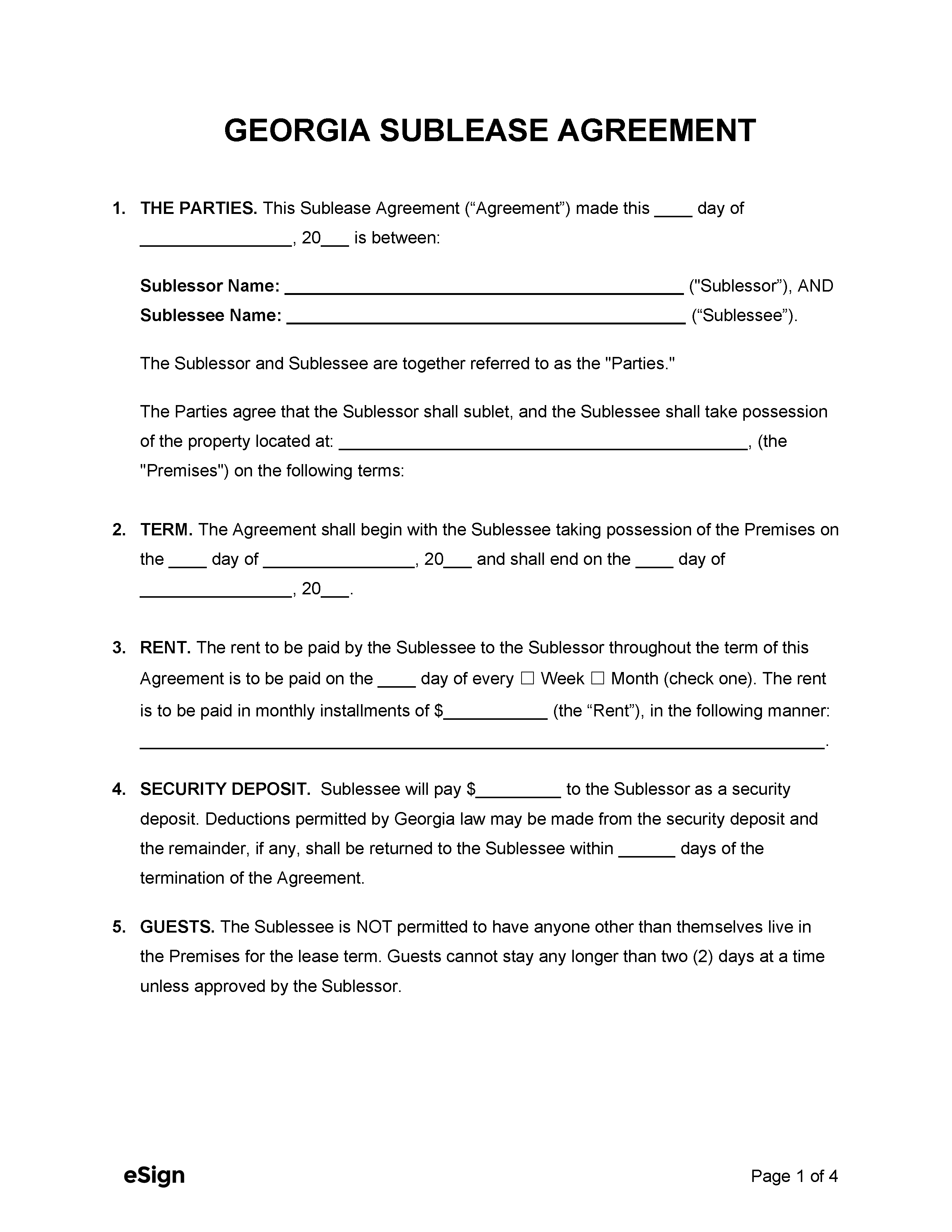 Free Georgia Sublease Agreement Template - PDF | Word