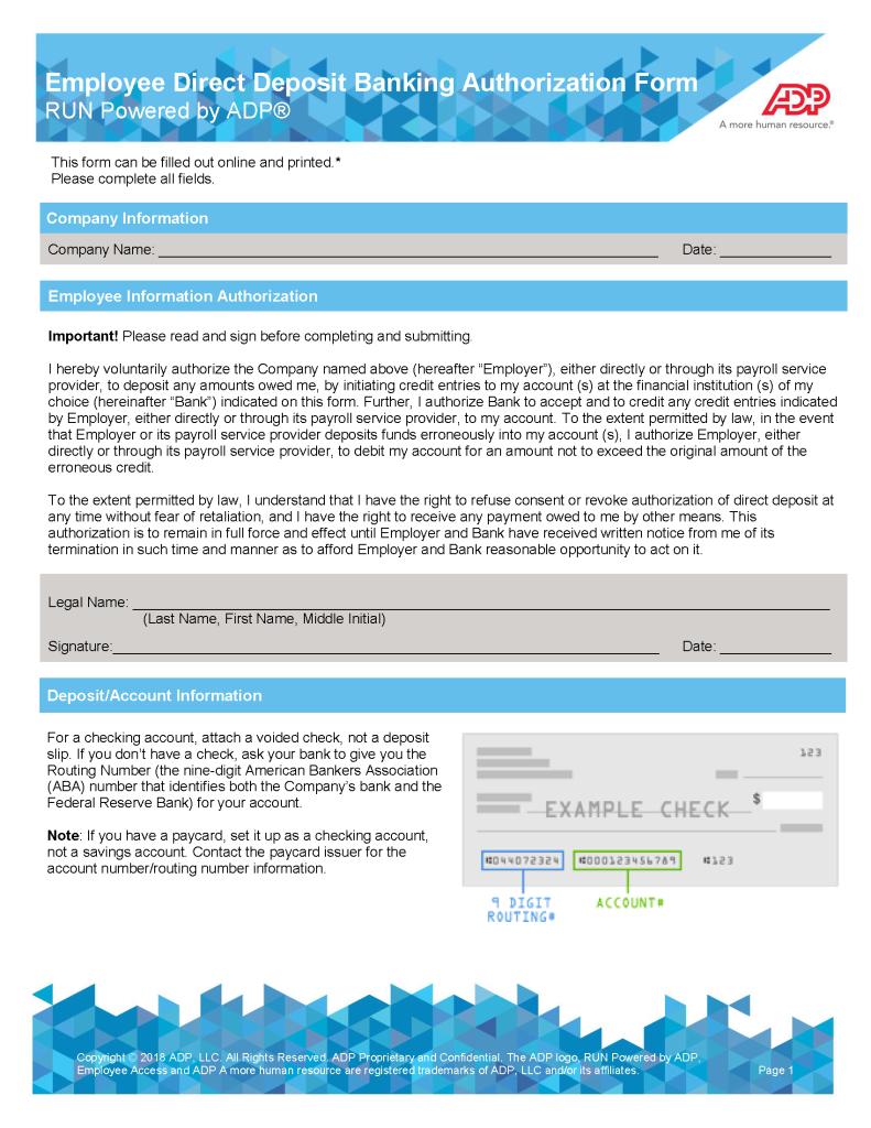 Free ADP Direct Deposit Authorization Form | PDF