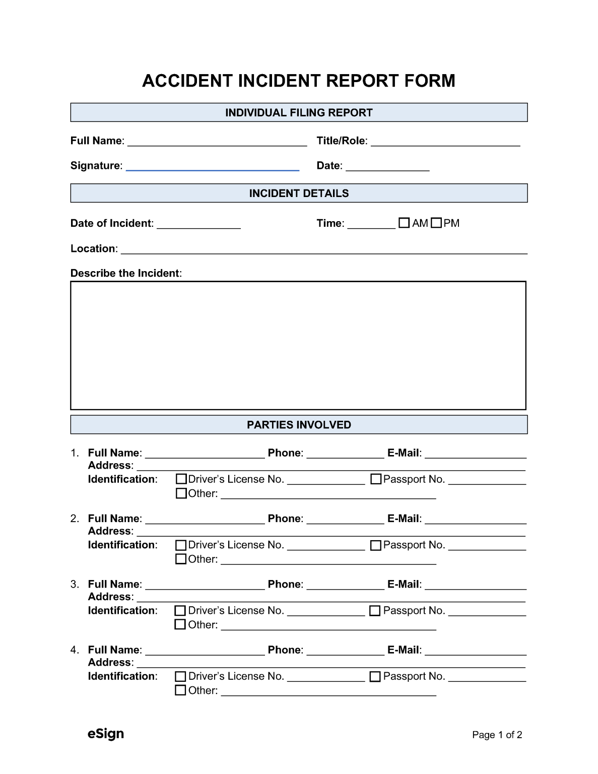 Free Accident Incident Report Form | PDF | Word