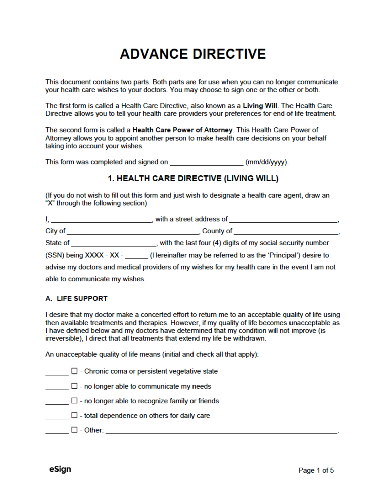 Free Advance Directive Forms | PDF | Word
