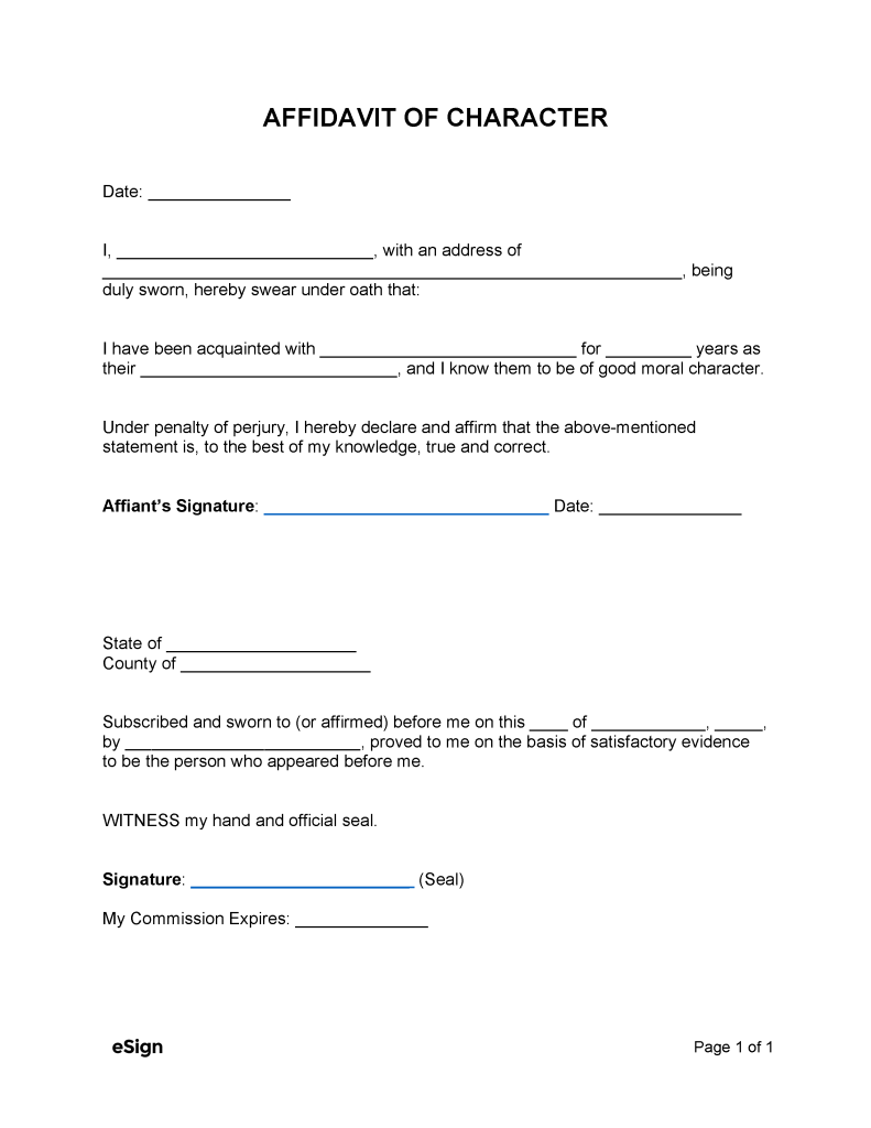 Free Affidavit of Good Moral Character | PDF | Word