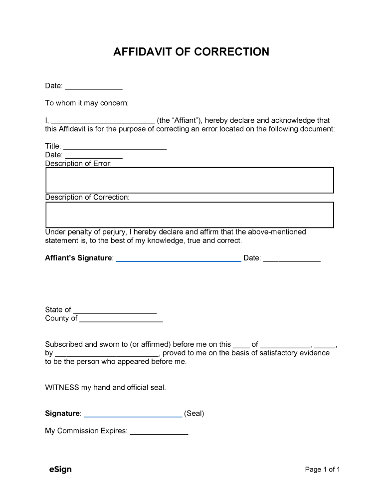 Free Affidavit of Correction | PDF | Word