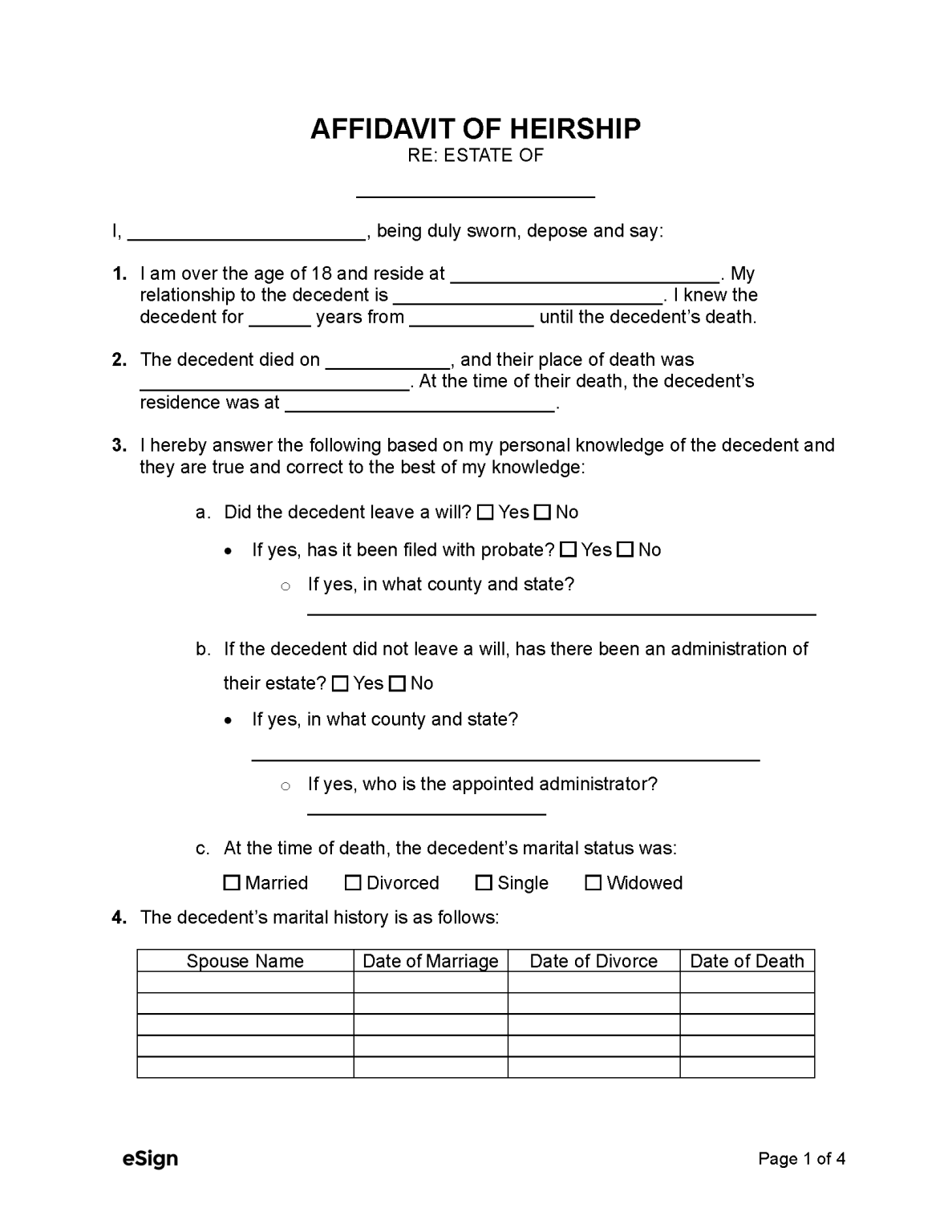 Free Affidavit of Heirship | PDF | Word