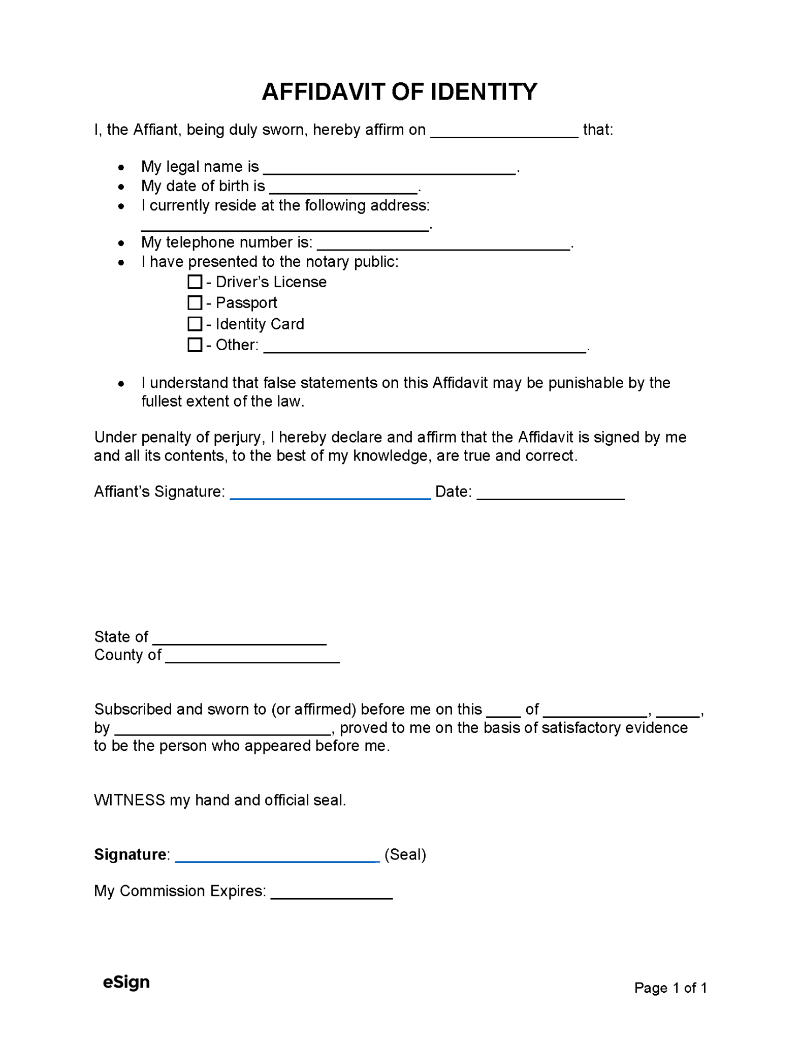 Free Affidavit of Identity | PDF | Word