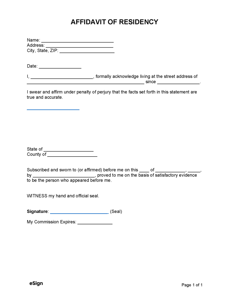 Free Affidavit of Residency | PDF | Word