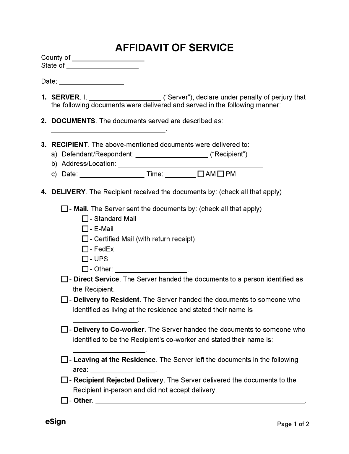 Free Affidavit of Service | PDF | Word