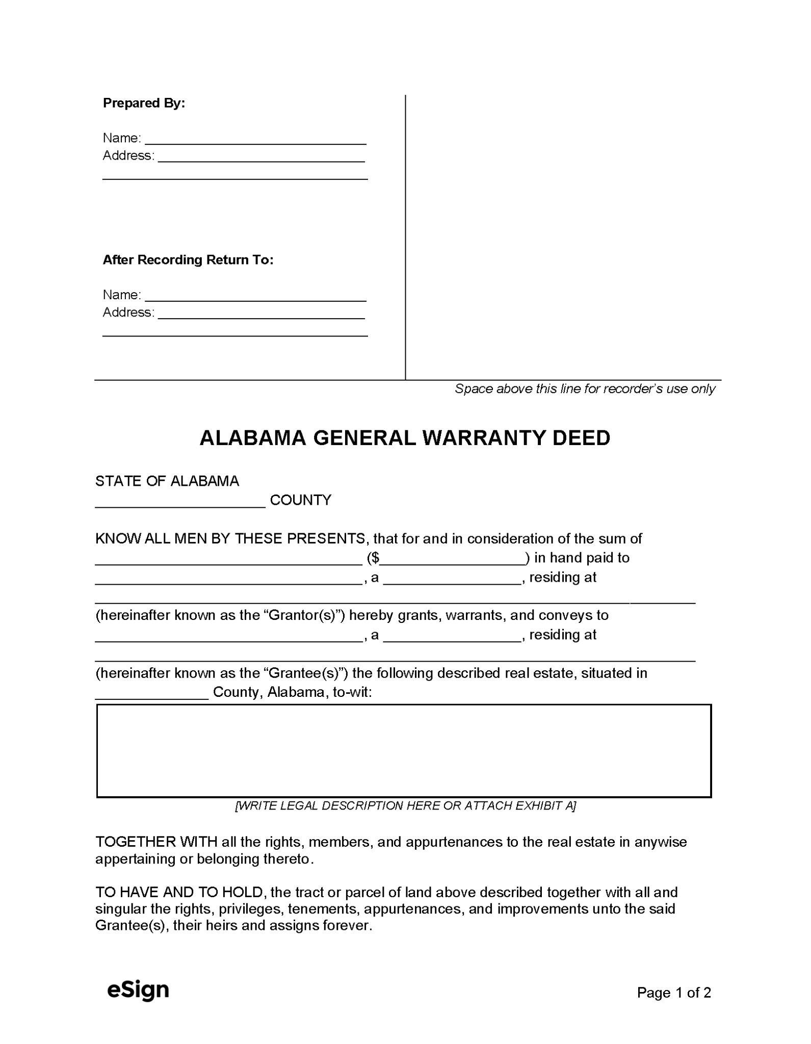 Free Alabama Quitclaim Deed Form | PDF | Word