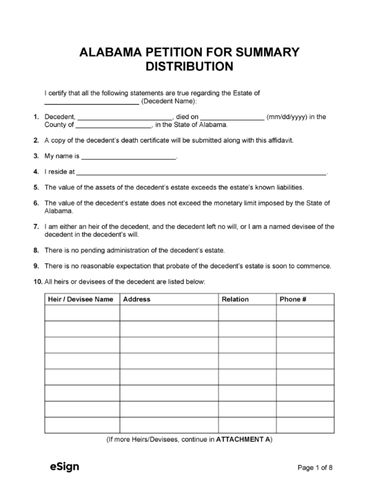 Free Alabama Small Estate Affidavit Form | PDF | Word