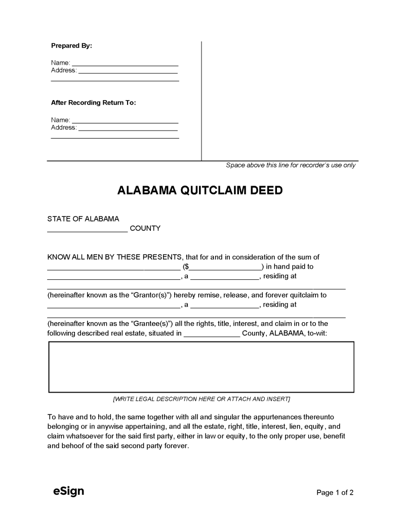 Free Alabama Quitclaim Deed Form | PDF | Word