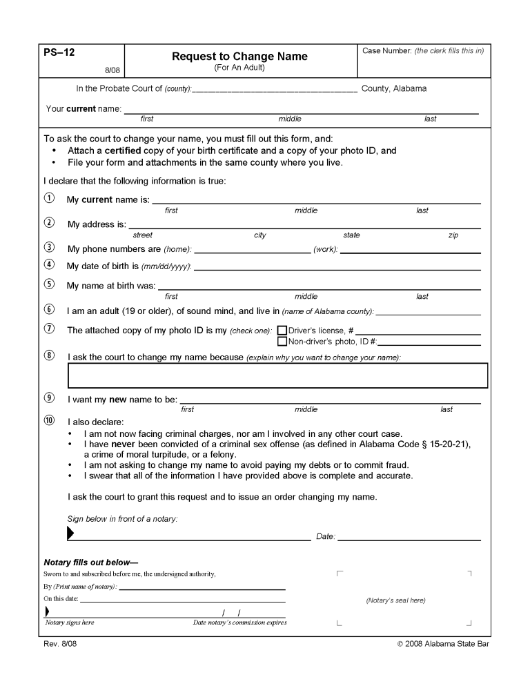 Free Alabama Request to Change Name for Adult | PDF