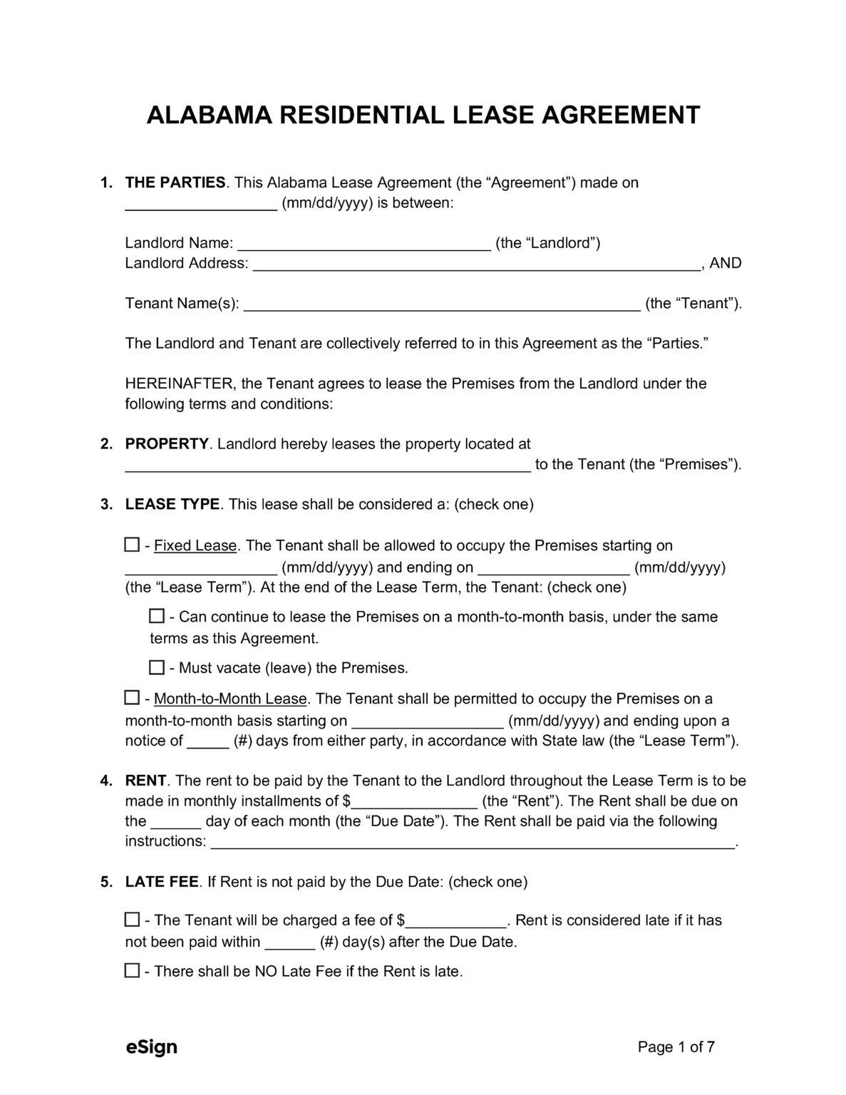 Free Alabama Rental Lease Agreement Templates (6) | PDF | Word