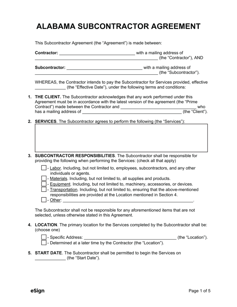 Free Alabama Subcontractor Agreement | PDF | Word