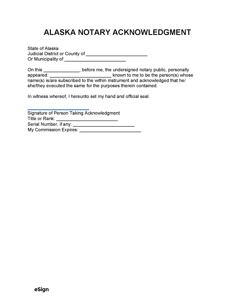 Free Alaska Notary Acknowledgment Form | Online Notary | PDF | Word