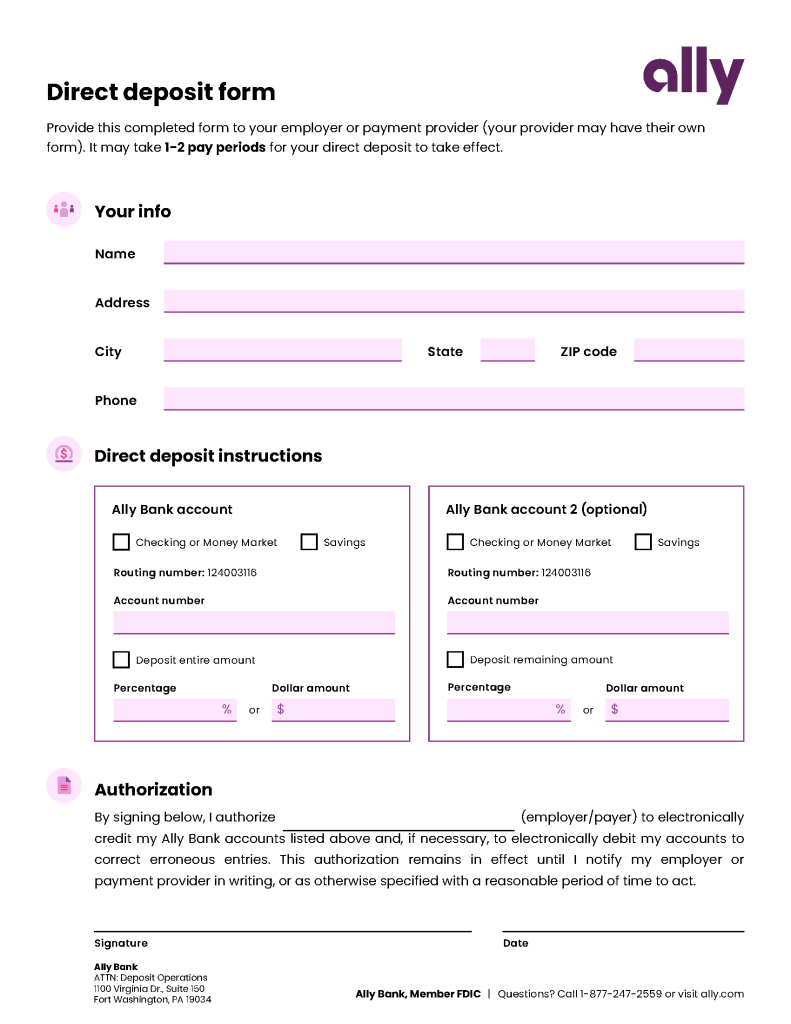 Free Ally Bank Direct Deposit Authorization Form | PDF
