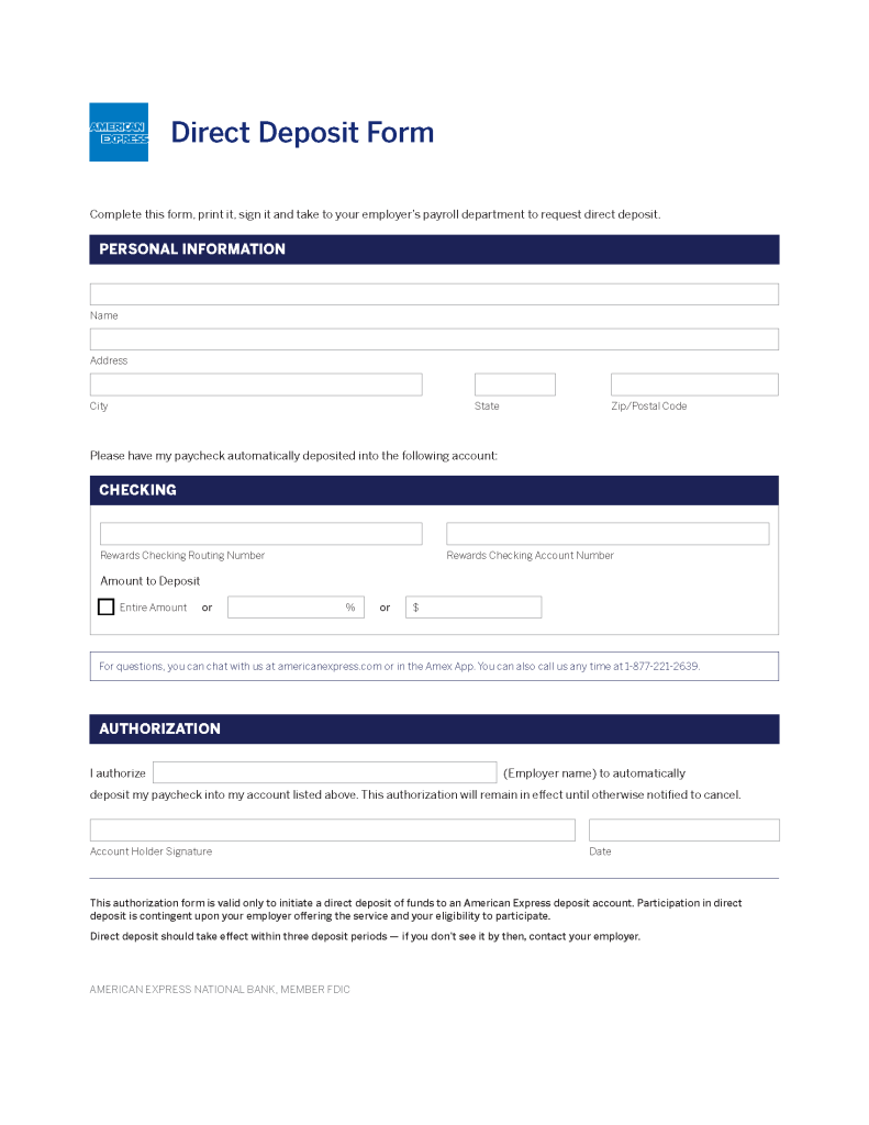 Free American Express Direct Deposit Form | PDF