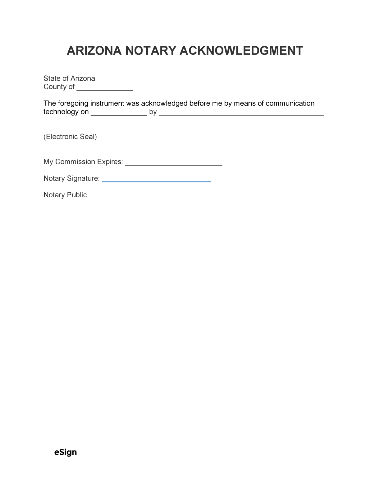 Free Arizona Notary Acknowledgment Form | Online Notary | PDF | Word