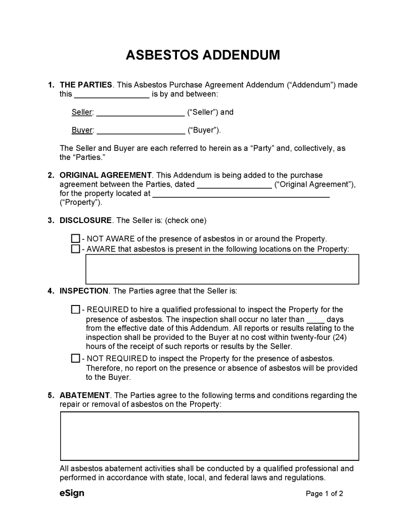 Free Asbestos Addendum Form | PDF | Word