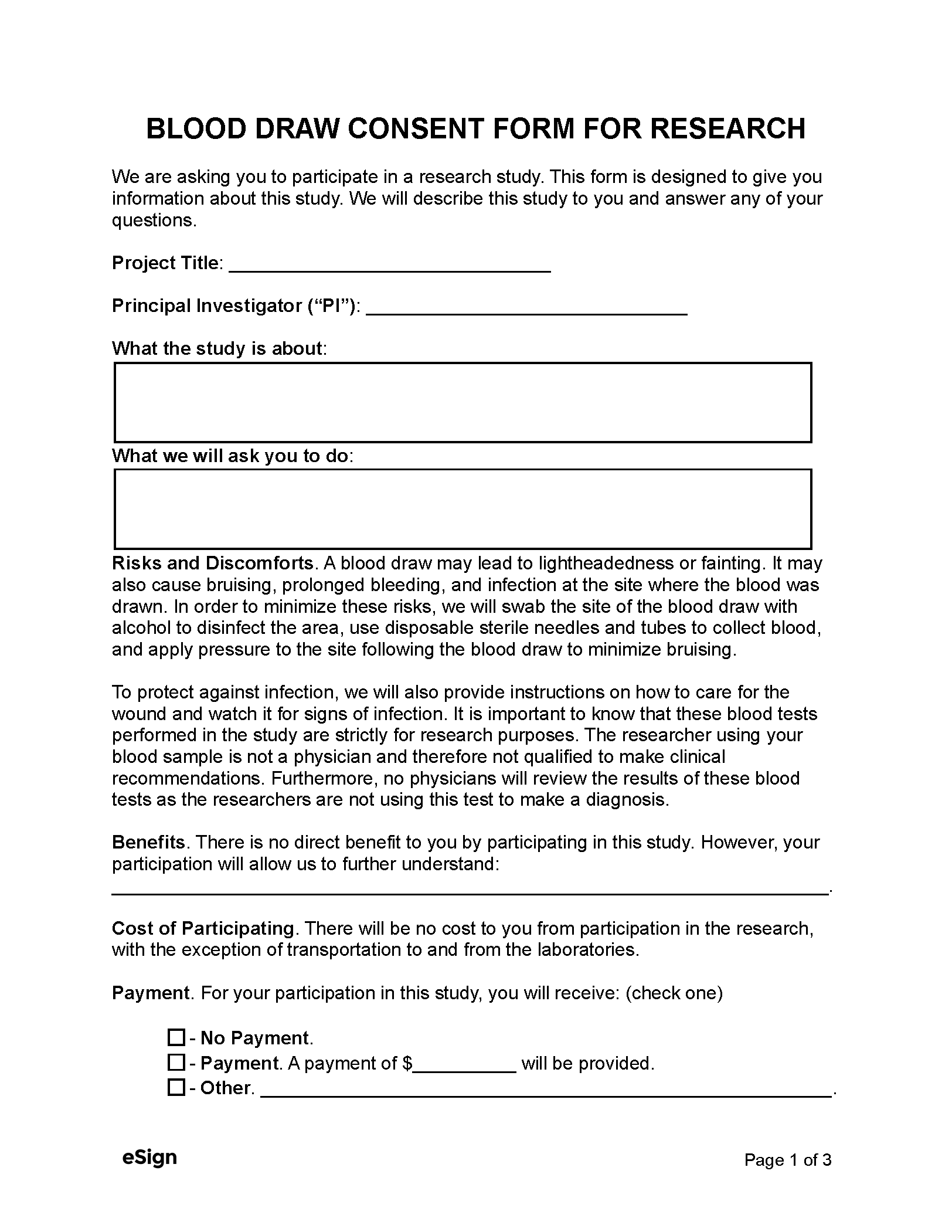 Free Blood Draw (Test) Consent Form | PDF | Word