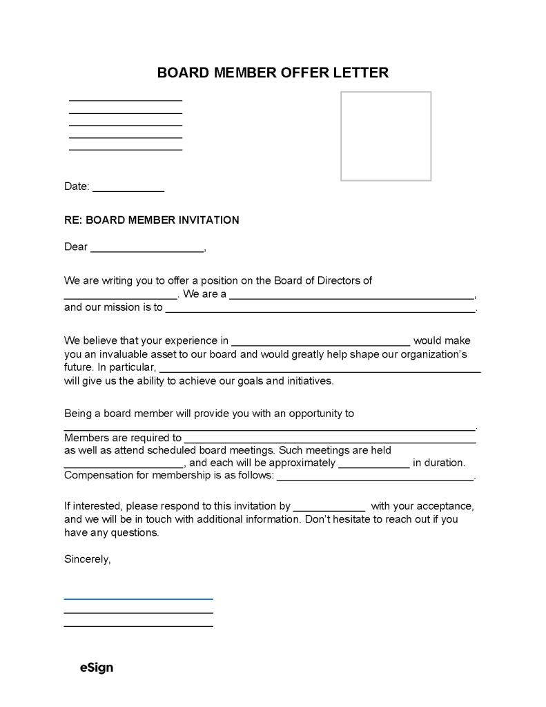 Free Board Member Offer Letter | PDF | Word