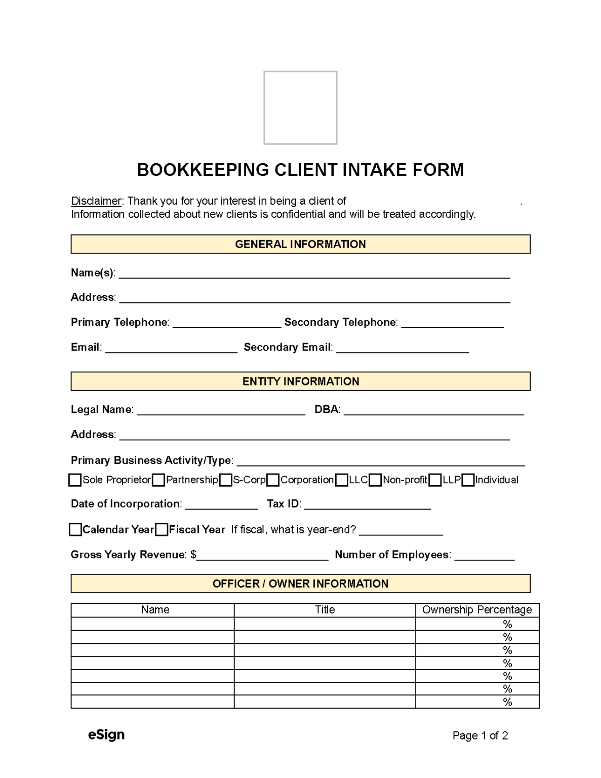 Free Bookkeeping Client Intake Form | PDF | Word