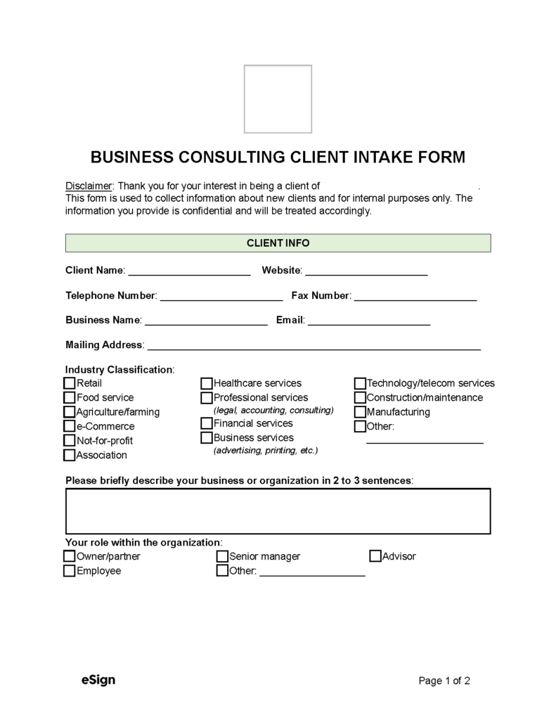Free Business Consulting Client Intake Form | PDF | Word
