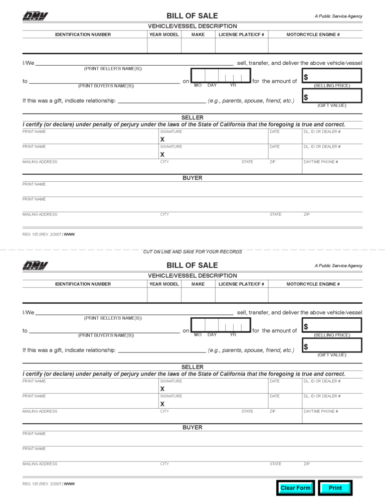Free California Boat Bill of Sale Form | PDF