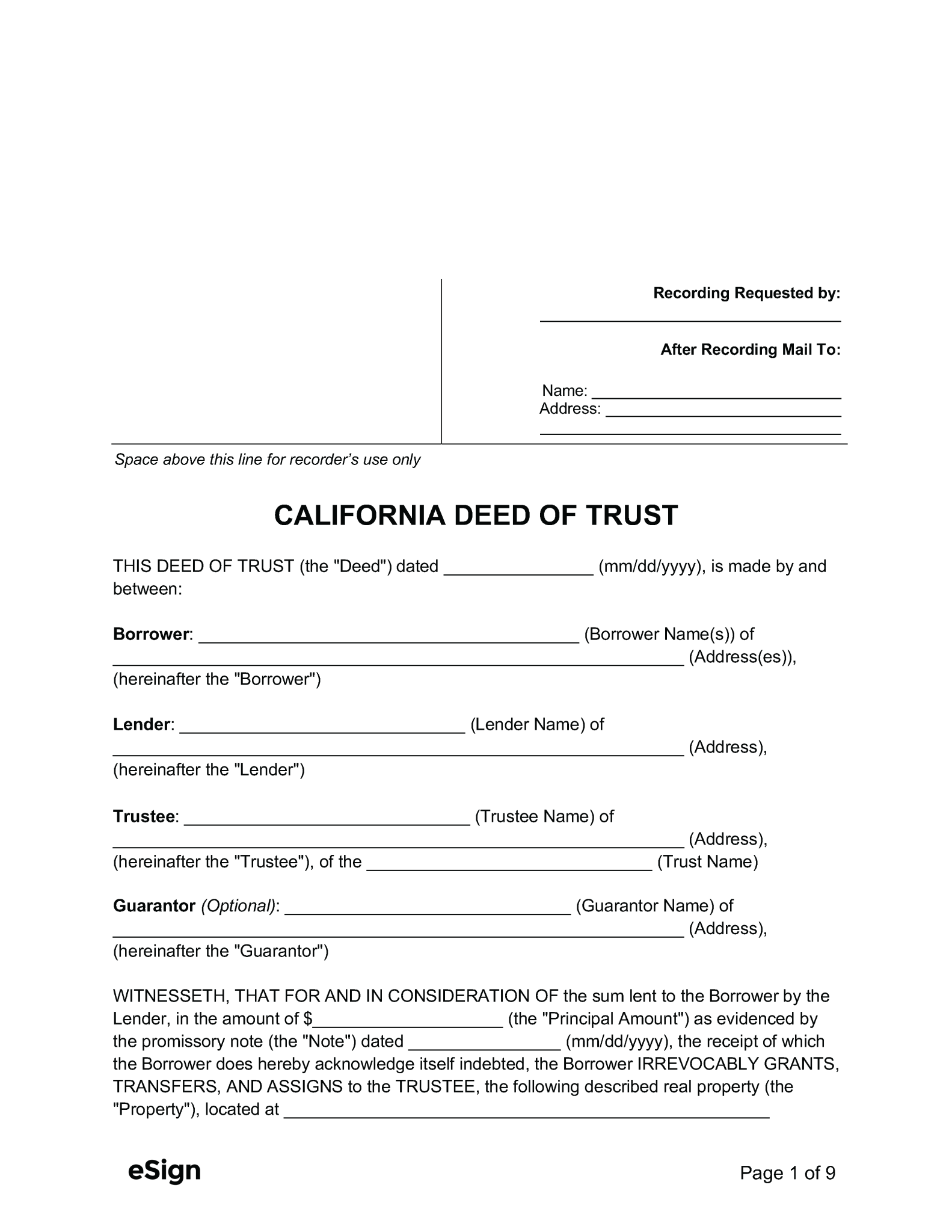 Free California Deed of Trust Form | PDF | Word