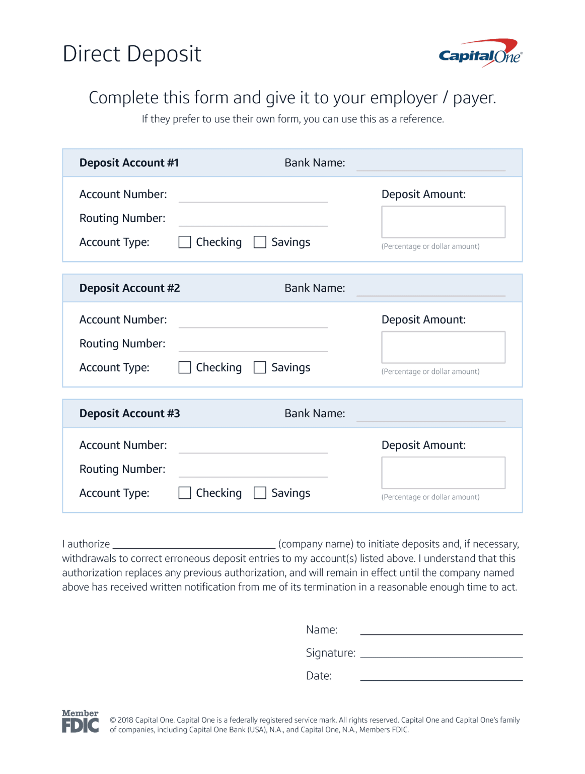 Free Capital One (360) Direct Deposit Form | PDF