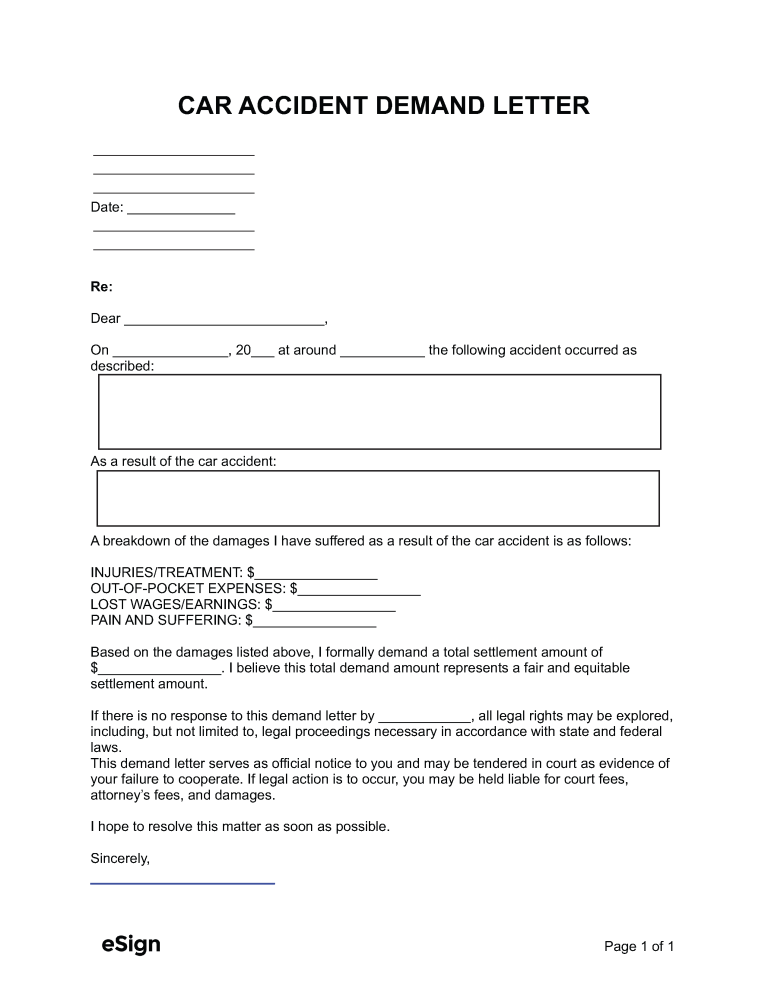 Free Car Accident Demand Letter Template | PDF | Word
