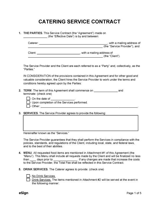 Free Catering Service Contract Template | PDF | Word