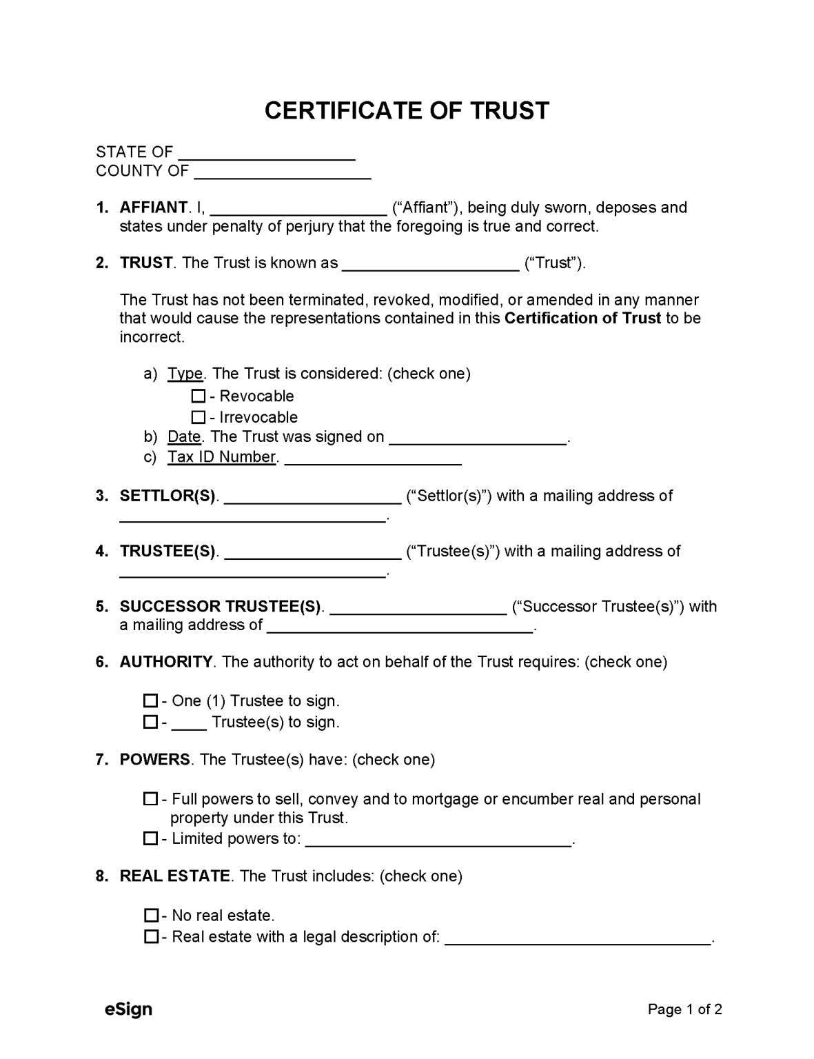 Free Certificate of Trust | PDF | Word