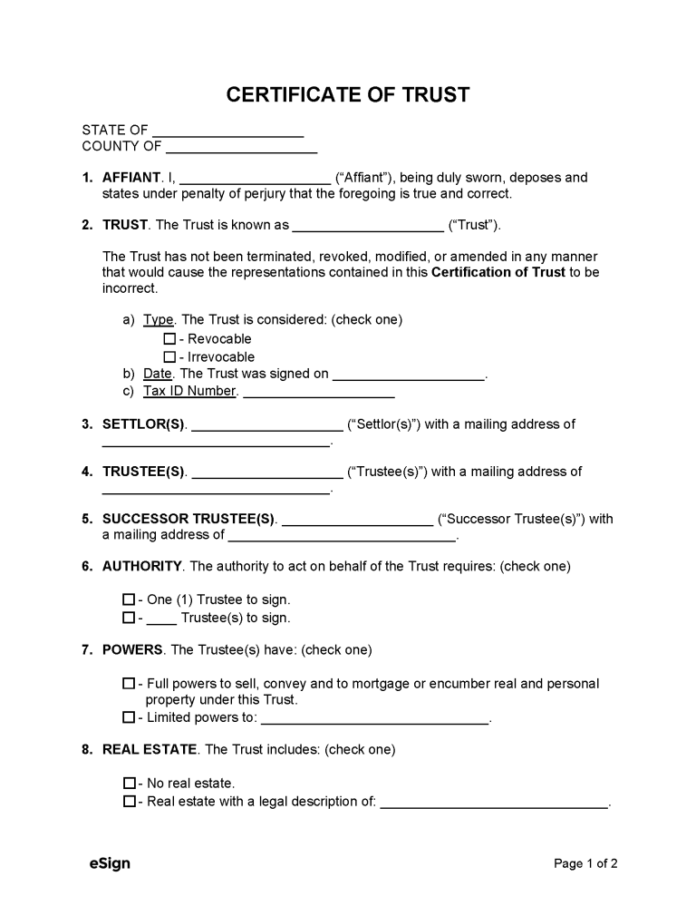 Free Certificate of Trust | PDF | Word