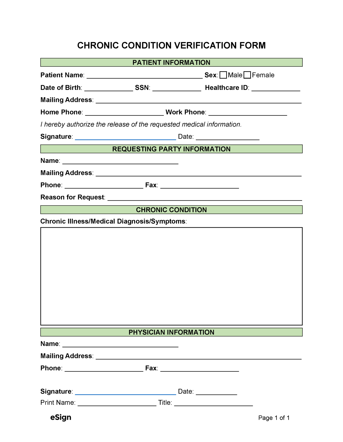 Free Chronic Condition Verification Form | PDF | Word