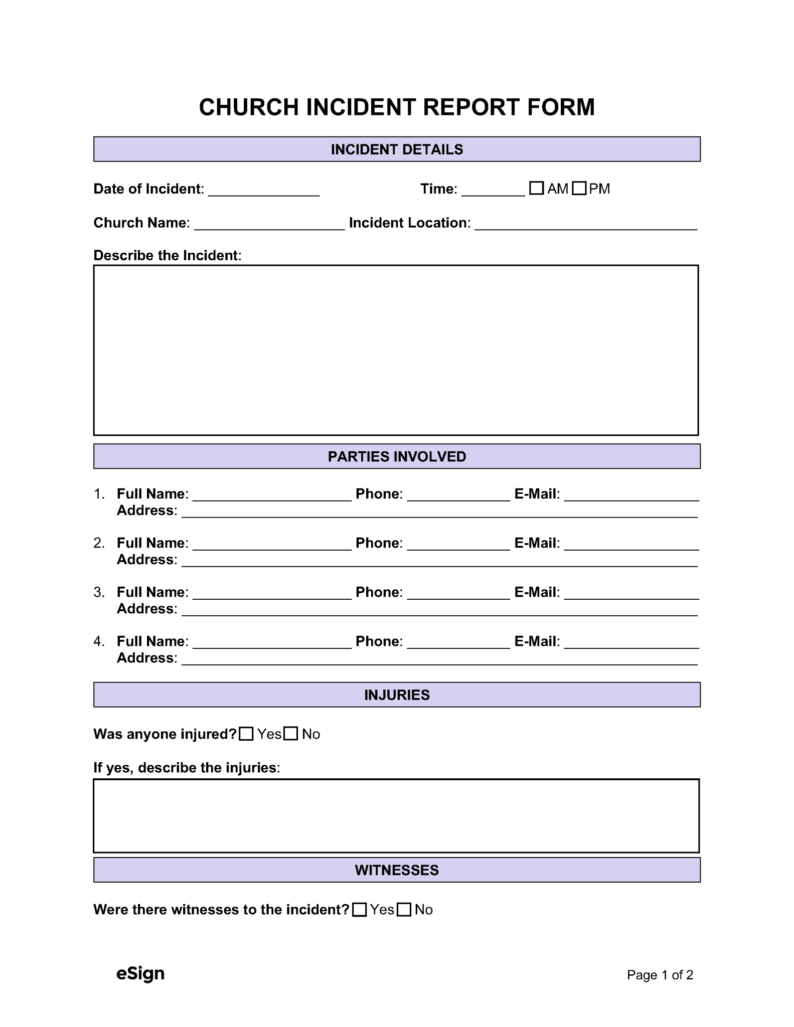 Free Church Incident Report Form | PDF | Word