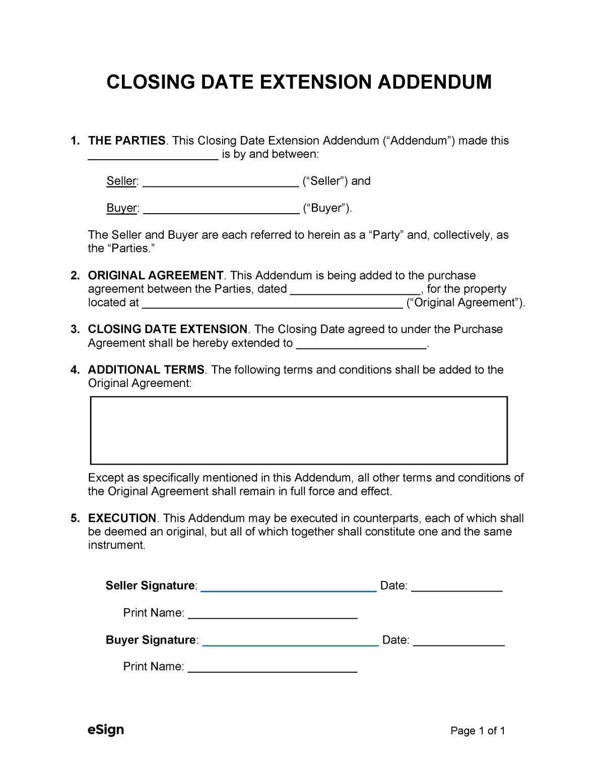 Free Closing Date Extension Addendum | PDF | Word