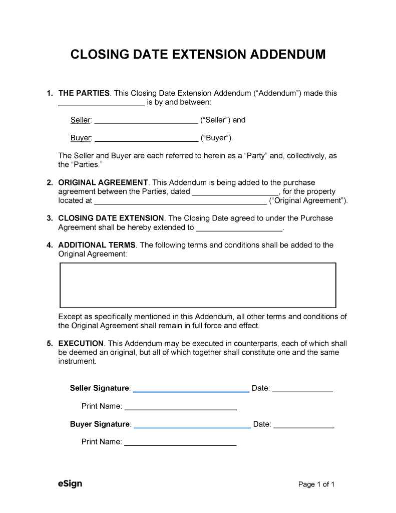 Free Closing Date Extension Addendum | PDF | Word