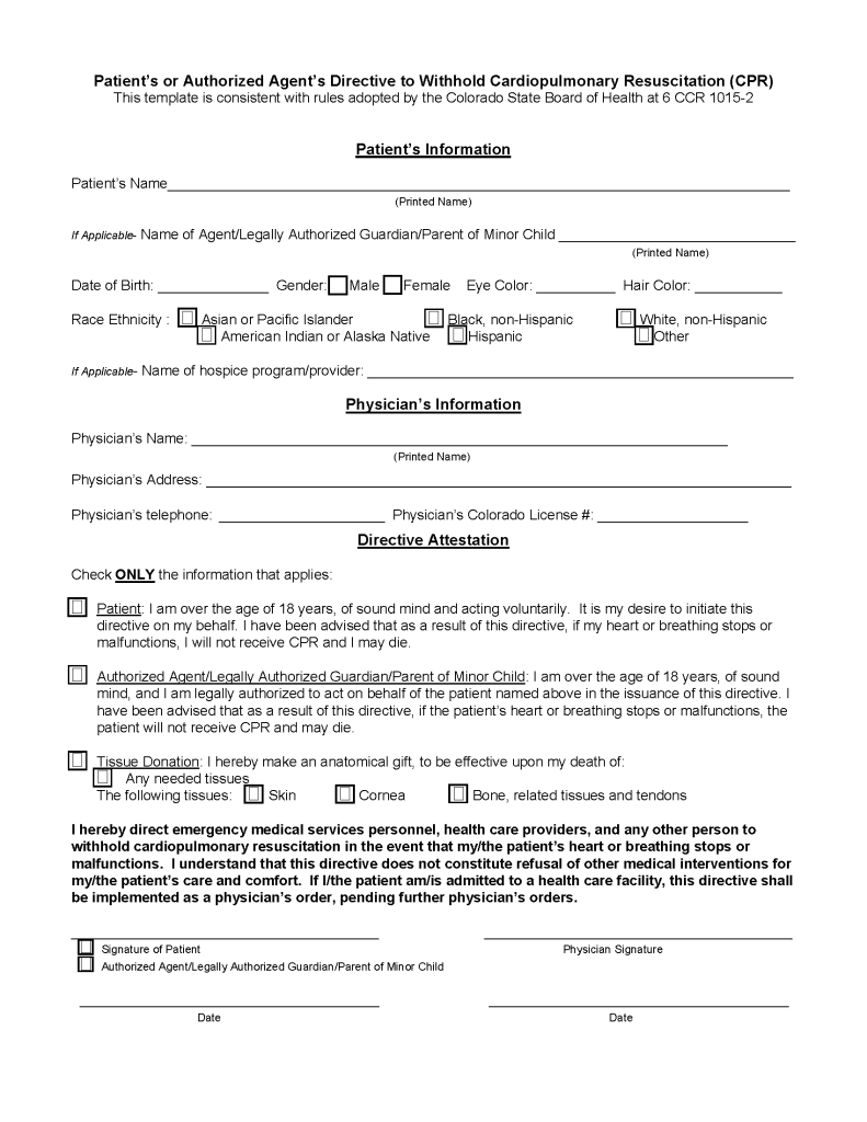 Free Colorado Do Not Resuscitate (DNR) Form | PDF