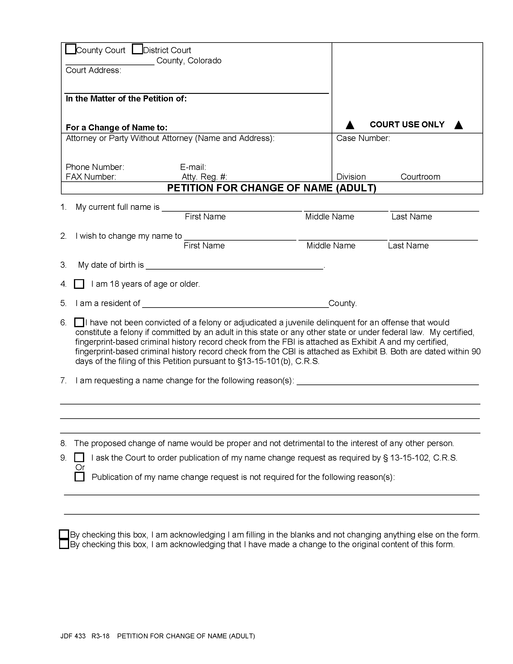 Free Colorado Petition for Change of Name | PDF