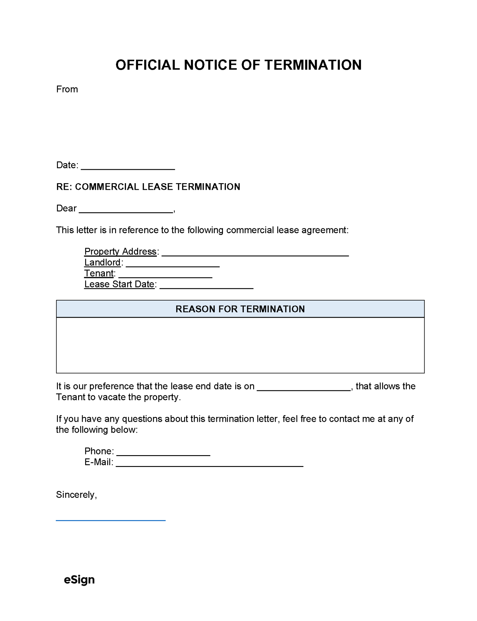 Free Commercial Lease Termination Letter | PDF | Word