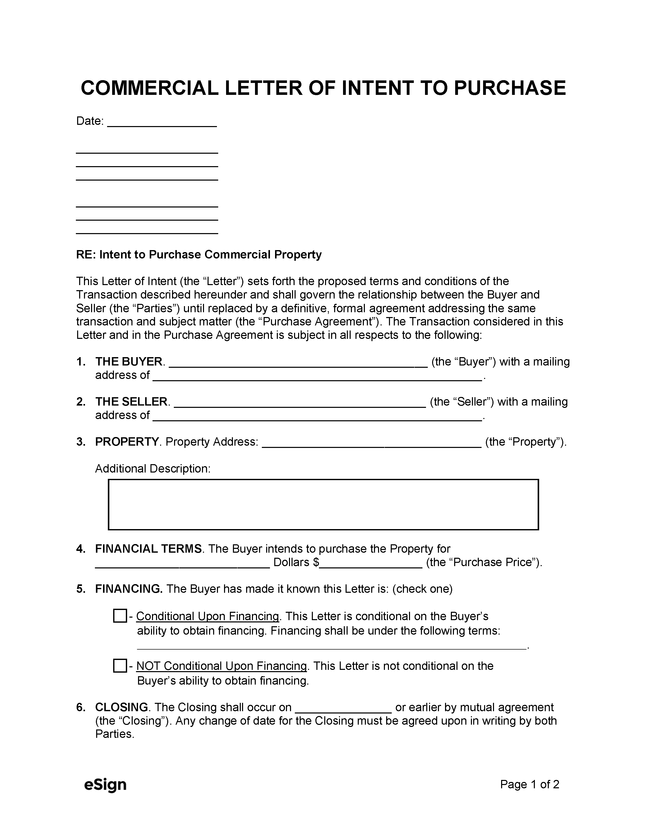 Free Real Estate Letter Of Intent LOI 4 PDF Word