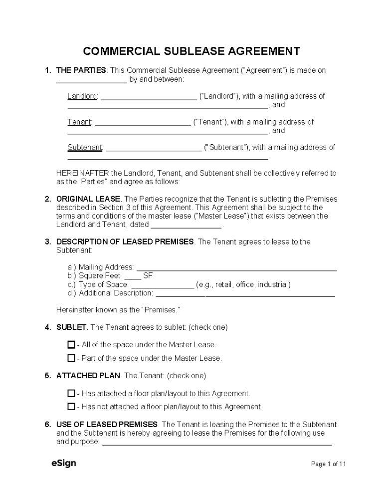 Free Commercial Sublease Agreement Template | PDF | Word