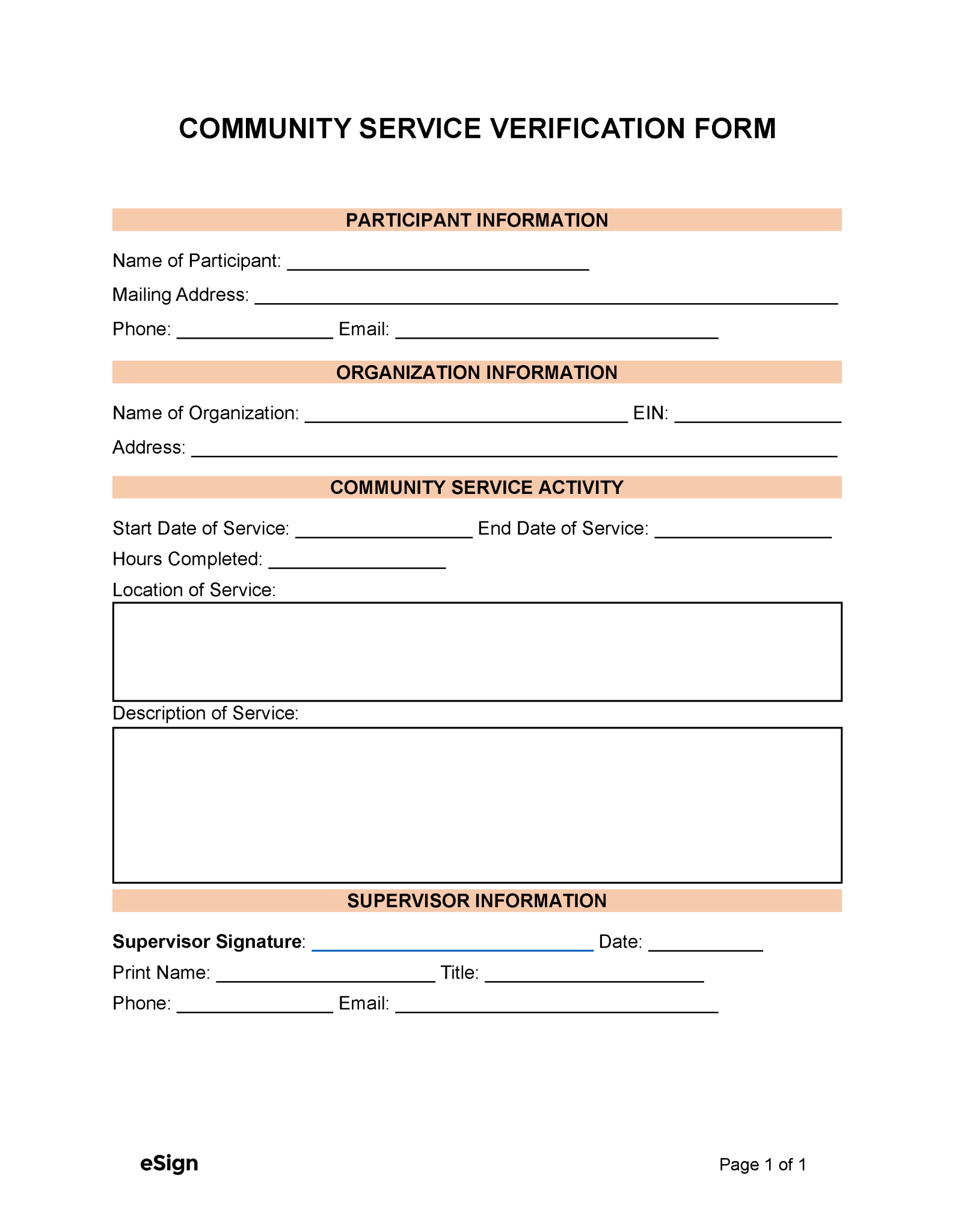 Free Community Service Verification Form | PDF | Word