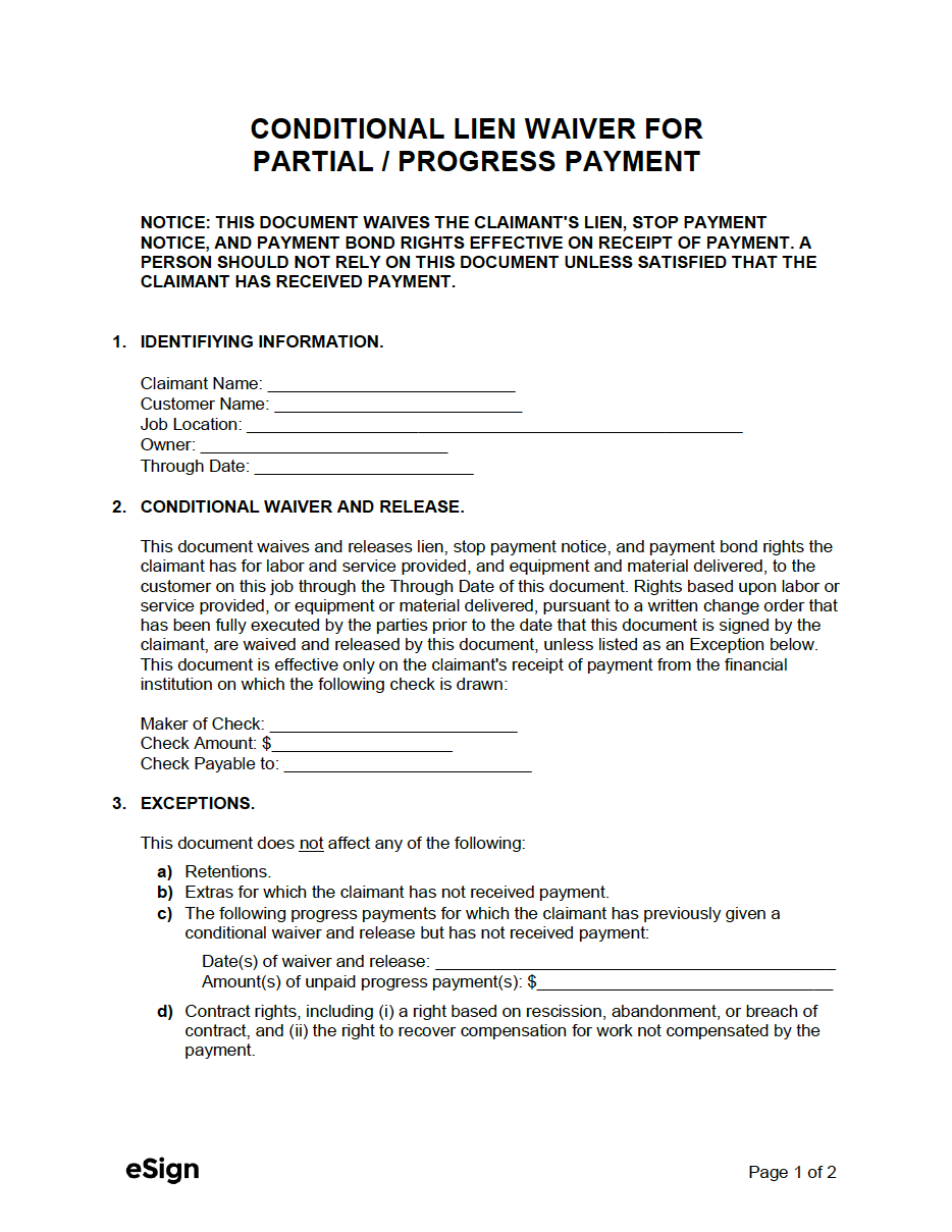 Free Lien Waiver Forms PDF Word