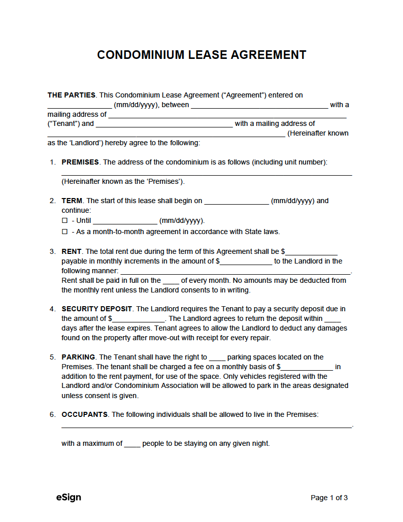 Printable Pdf Condominium Rental Agreement Form Printable Forms Free 