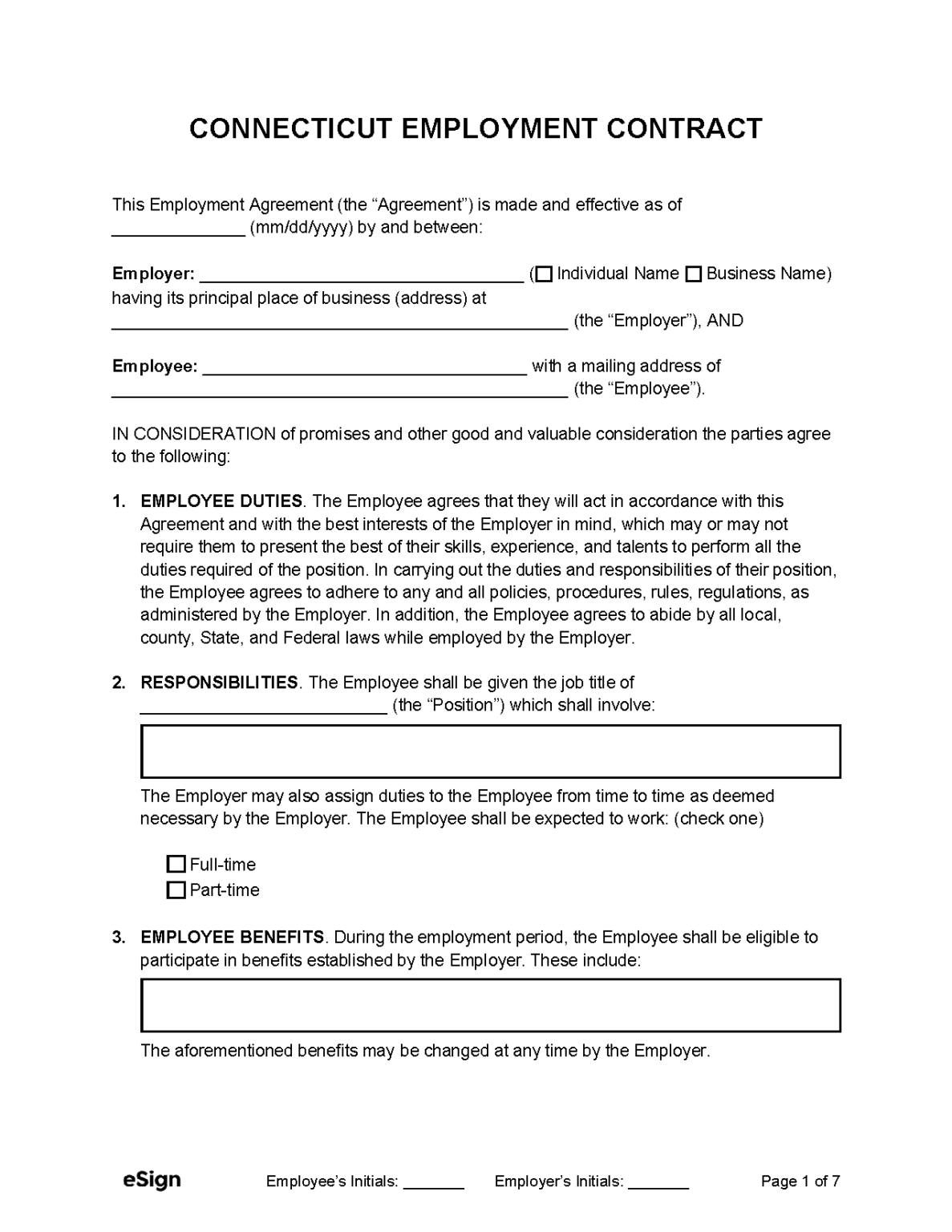 Free Connecticut Employment Contract Templates | PDF | Word