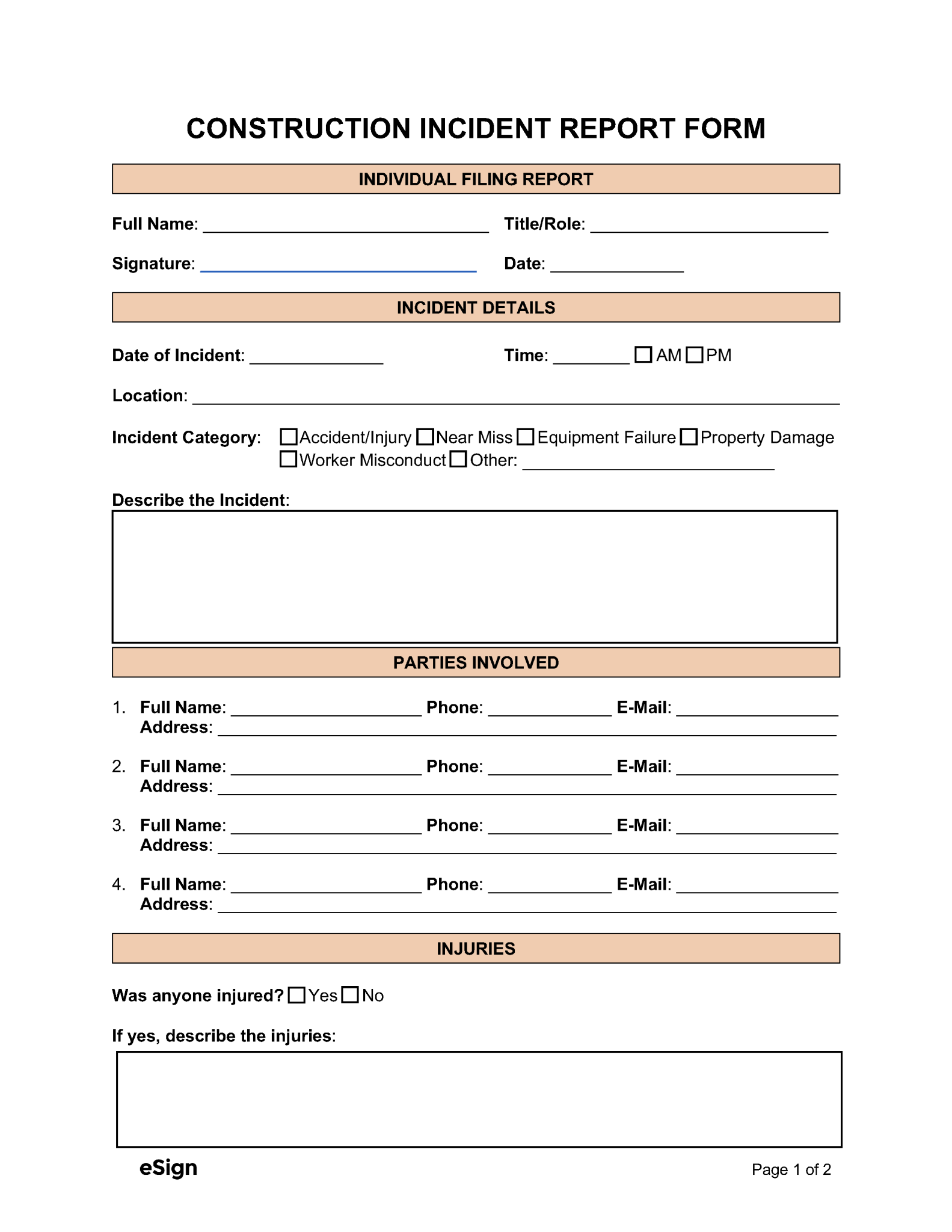 Free Construction Incident Report Template | PDF | Word